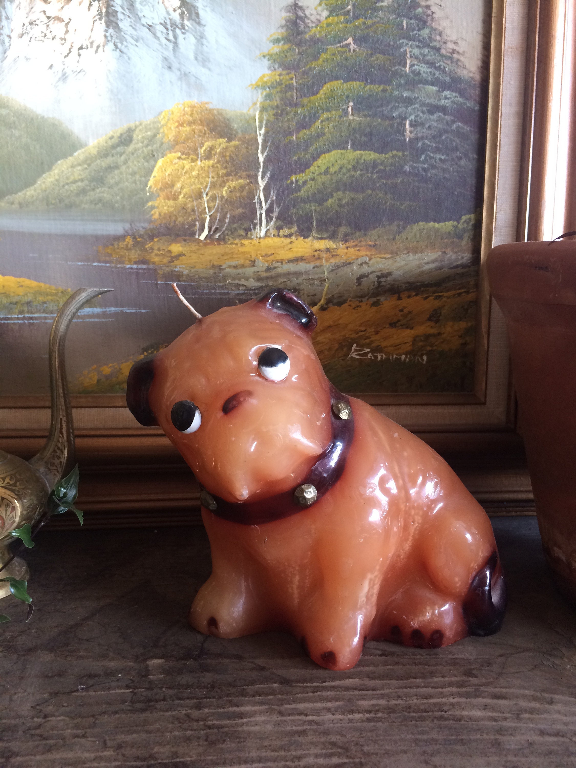 Vintage Googly Eye Pug Dog Candle Figurine Weird Creepy Art