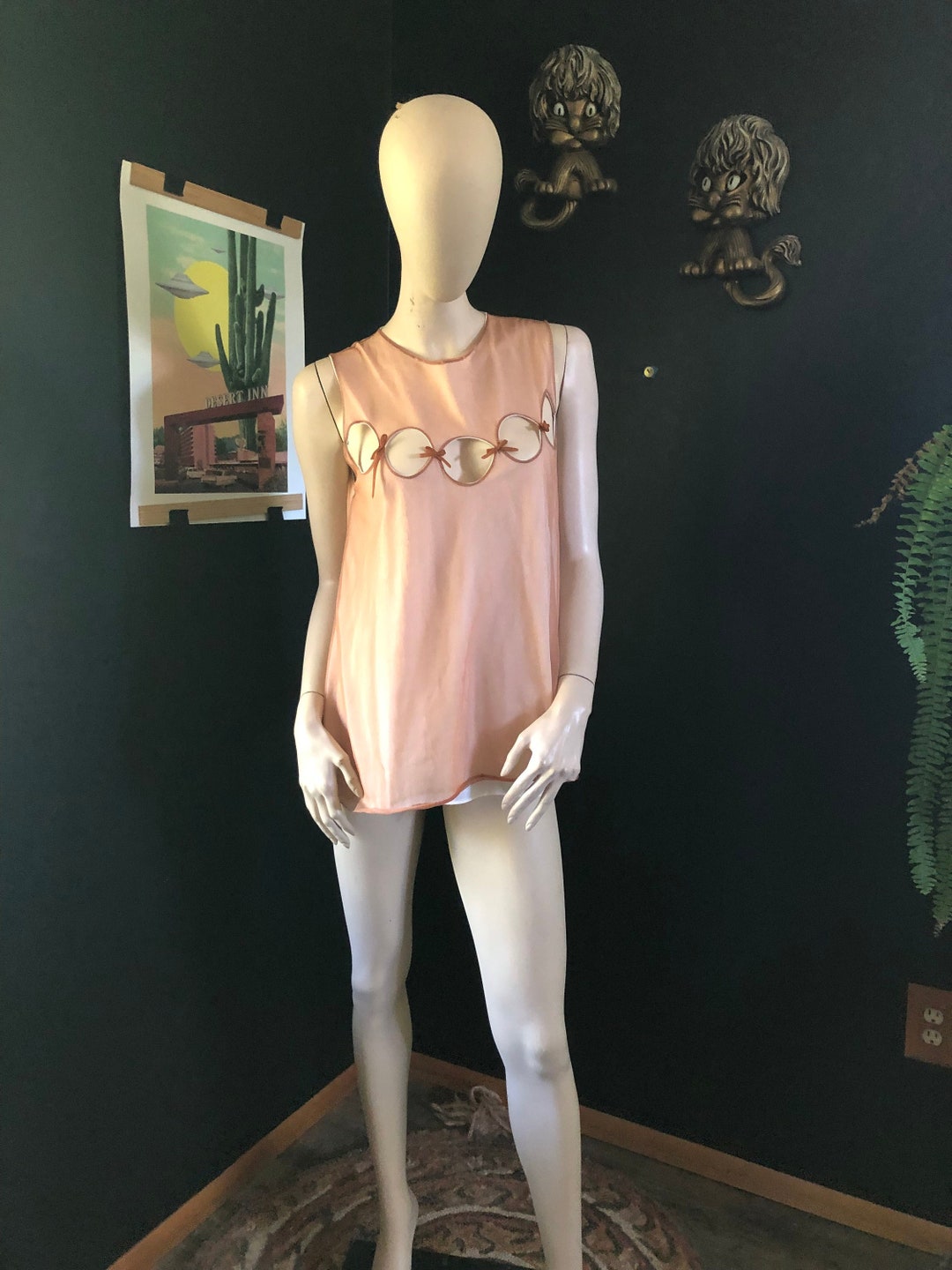 Vintage 60s Pinup Cutout Negligee Sheer Nylon Lingerie Size Medium Etsy