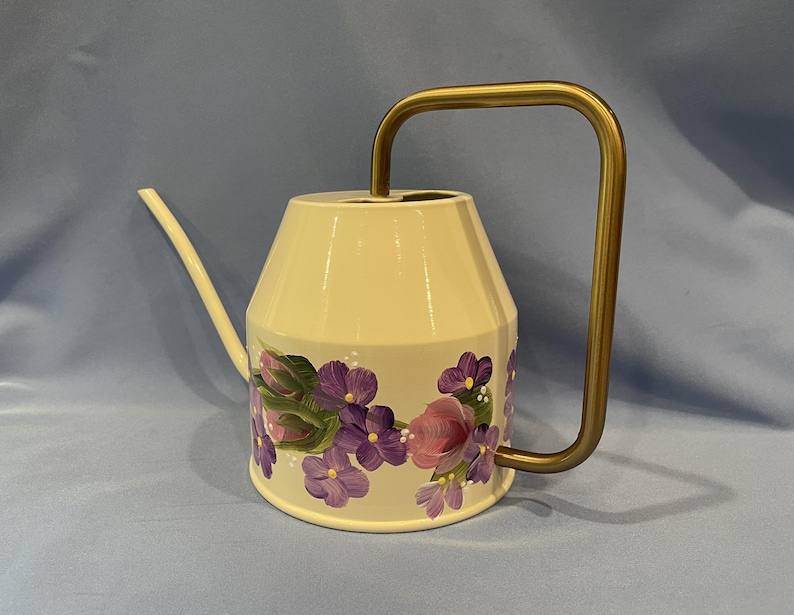 Hand Painted Ivory Enamel Watering Can: Pink Roses & Purple Hydrangeas ...