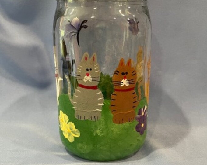 Hand Painted QUART SIZE CAT Mason Jar Cat Treat Storage Container Gift ...