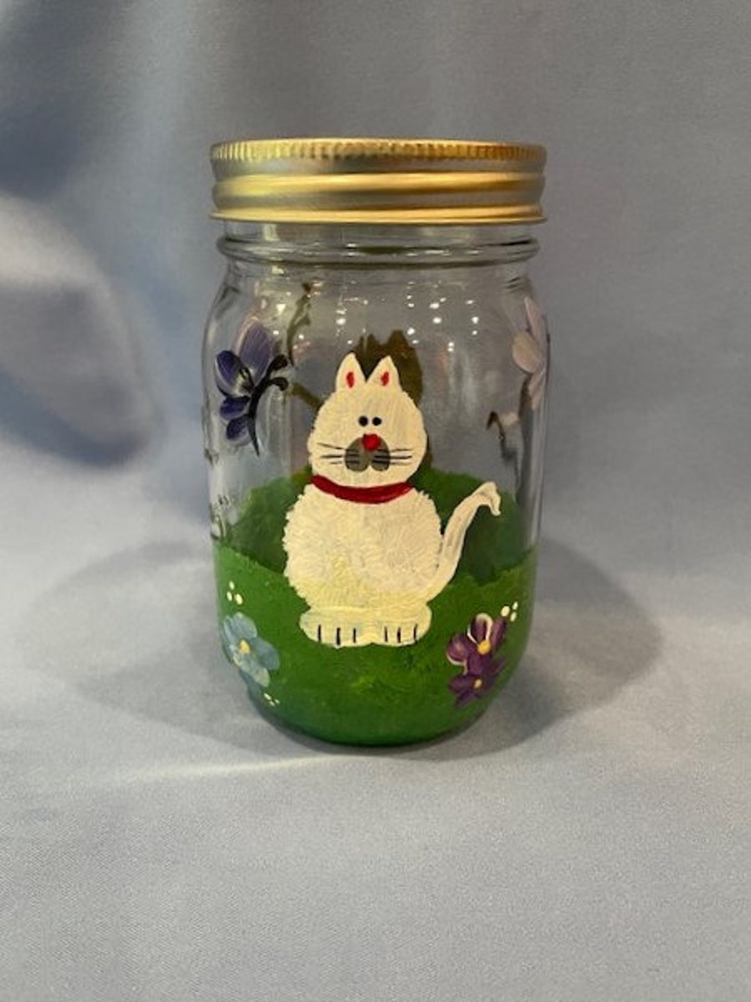 Hand Painted PINT SIZE CAT Mason Jar Cat Treat Storage Container Gift ...