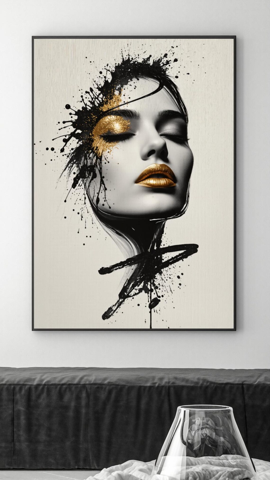 Minimalist Abstract Face Line Art Print With Gold Accent – One-line ...