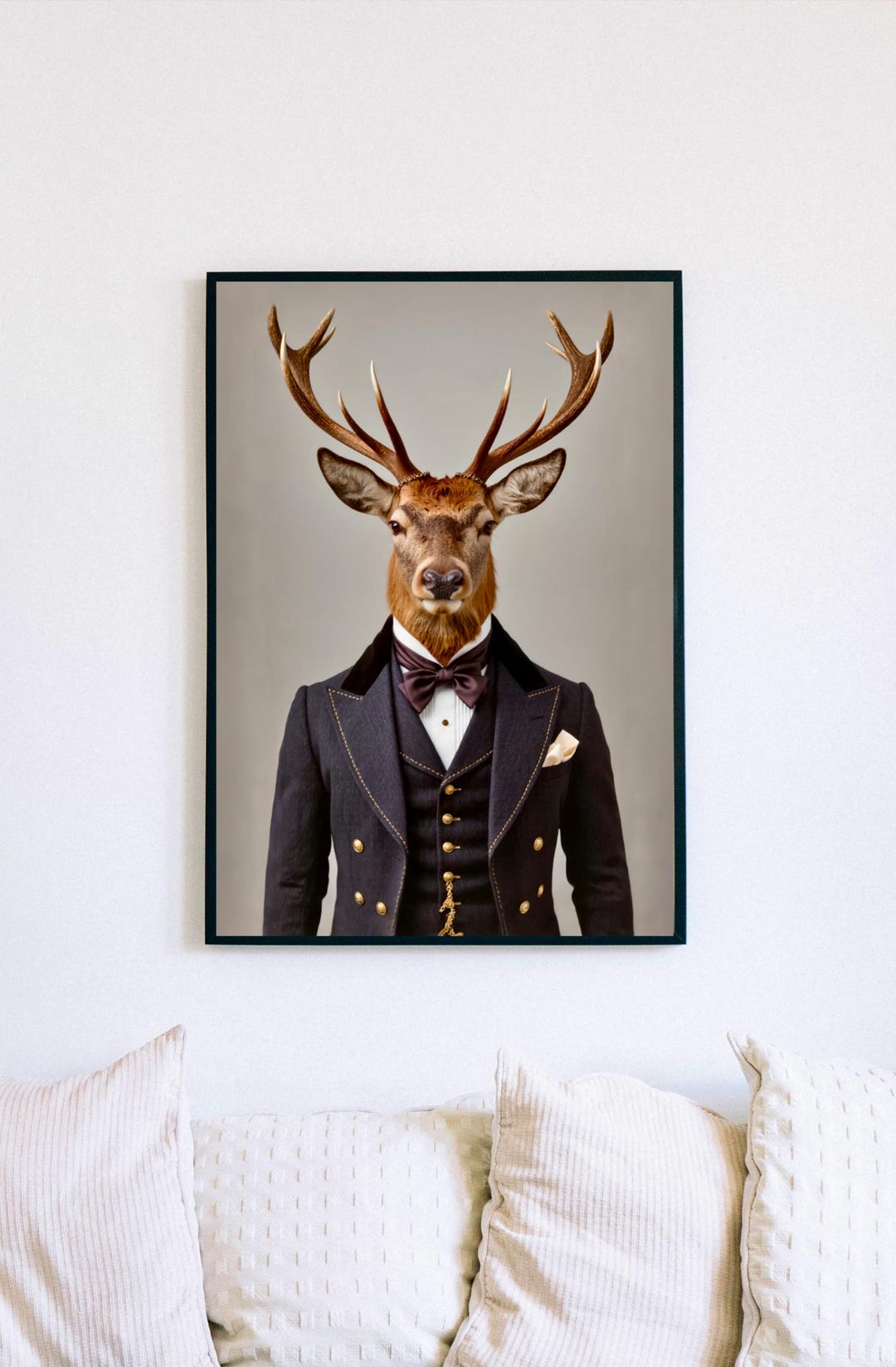 Stag Formal Portrait Print, Deer in Suit ID Style, Animal Head Human ...