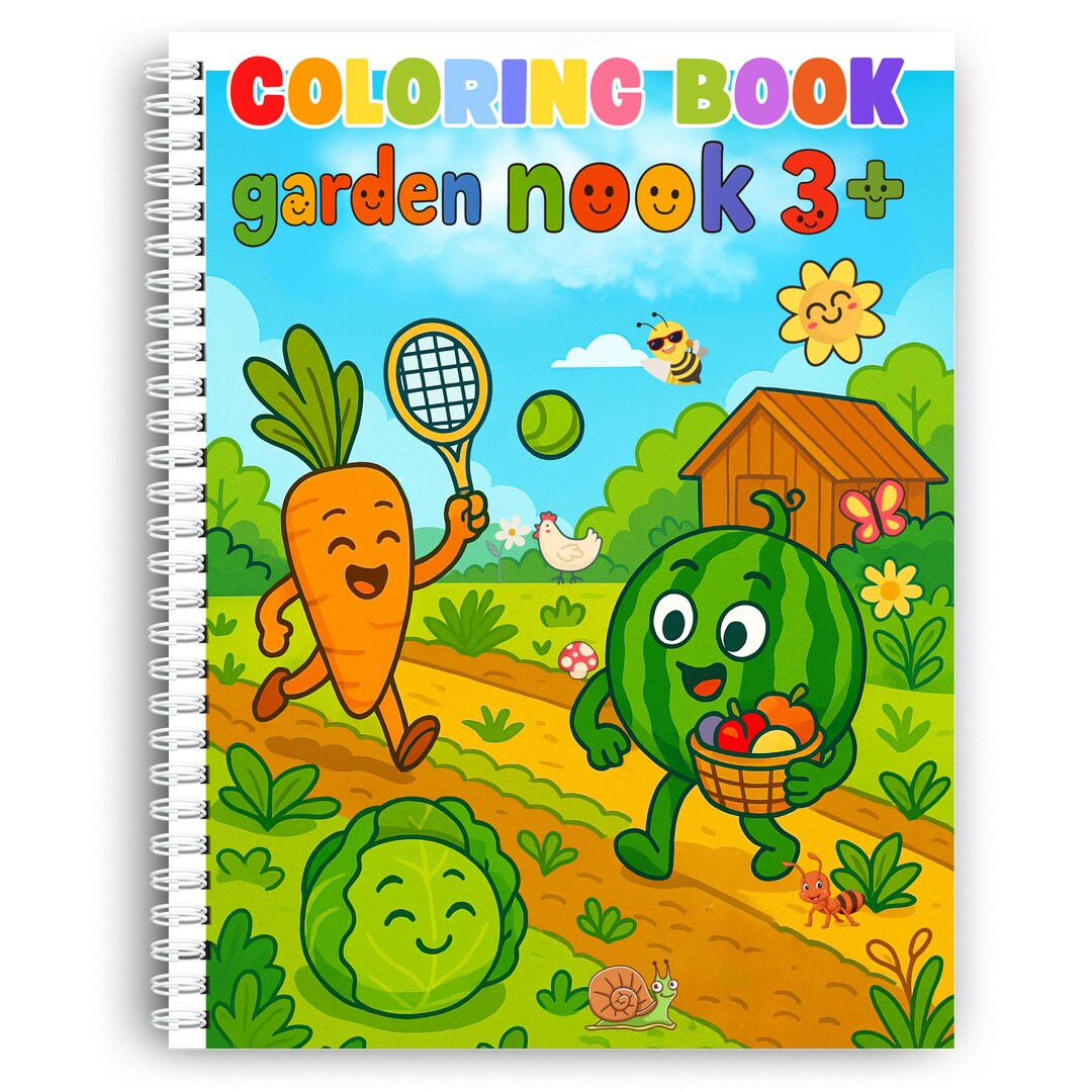 Garden Nook Coloring Book for Kids Ages 3 and up – 44 Cute Veggie ...