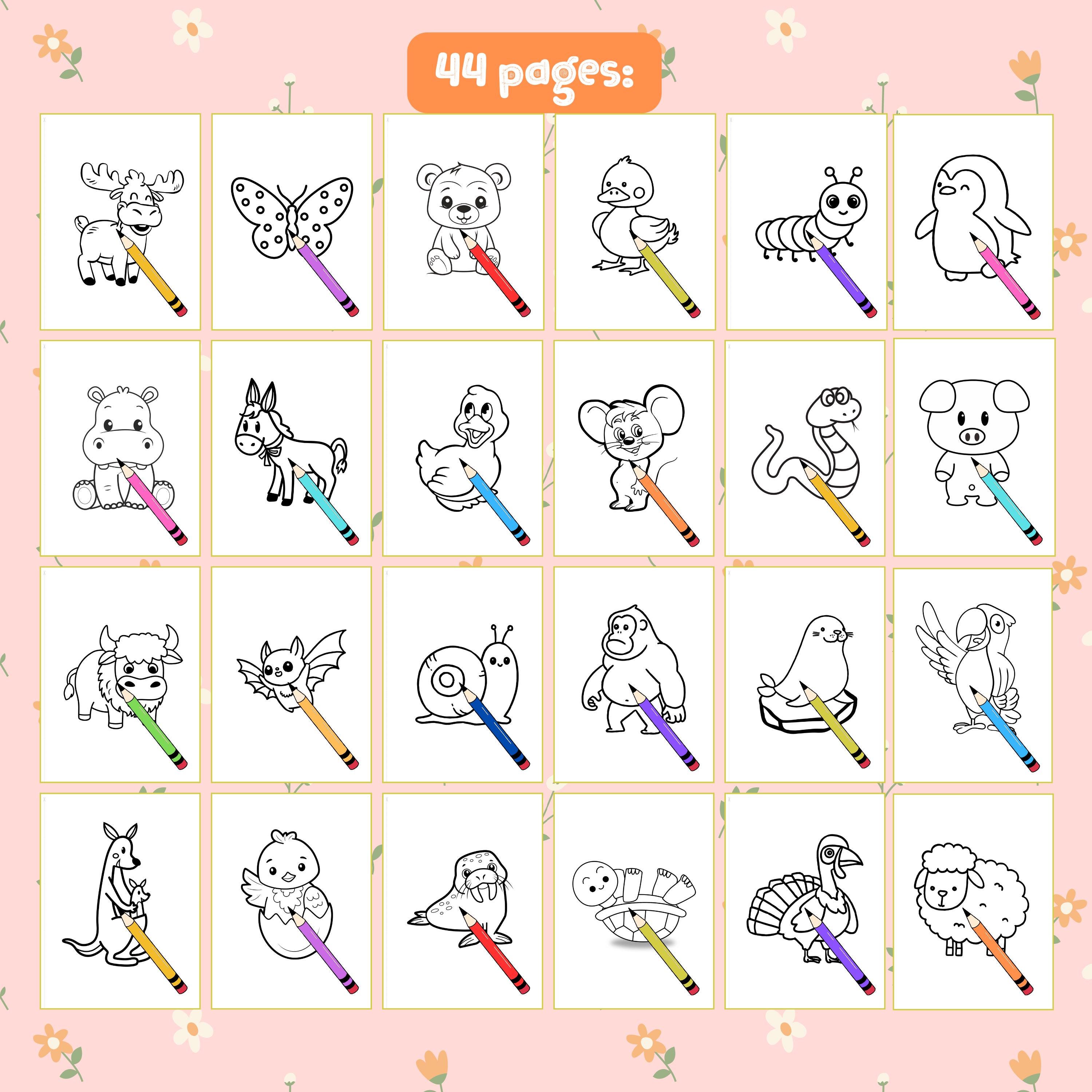Toddler Coloring Book: 44 Easy Animal Illustrations, 200 GSM Paper, 8 ...