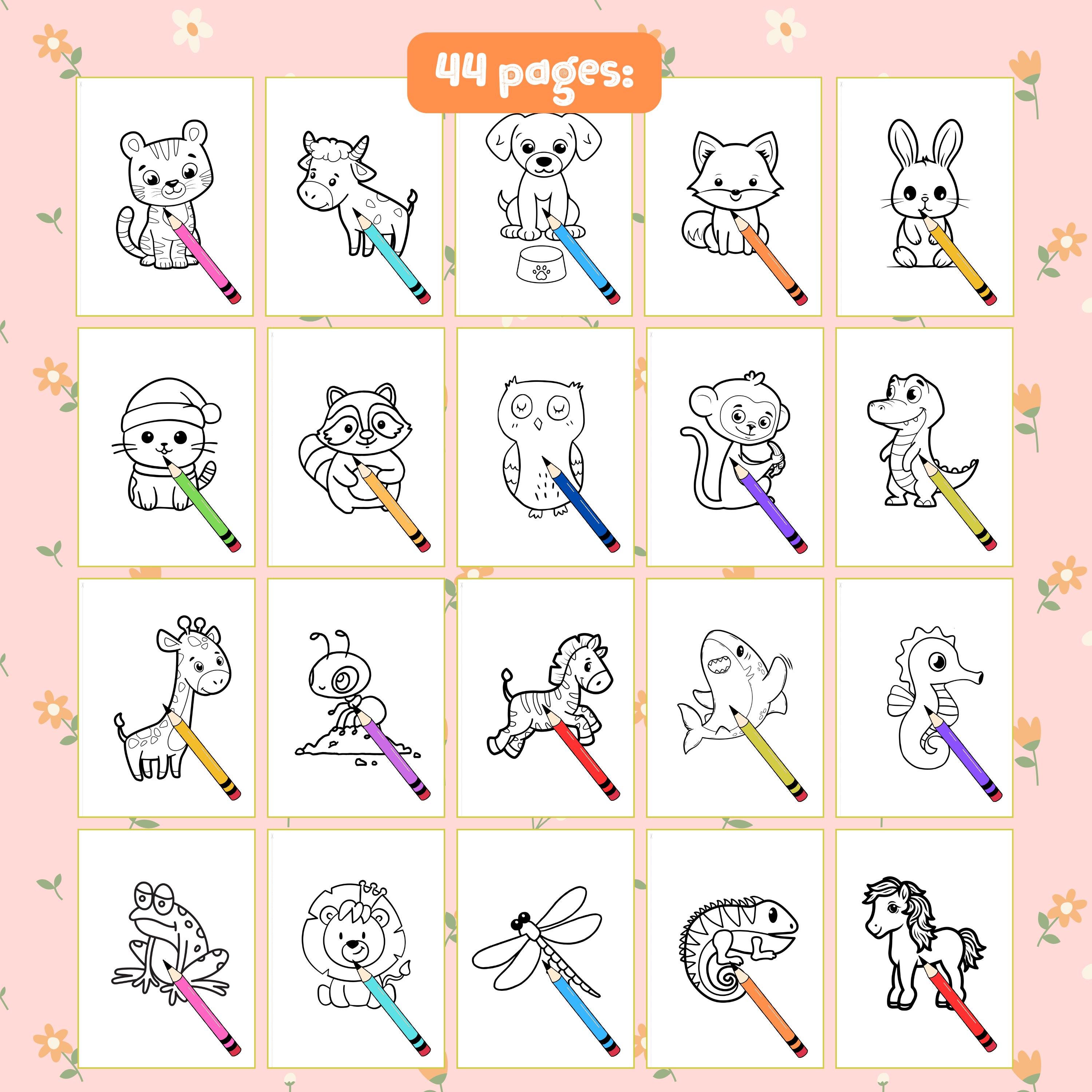 Toddler Coloring Book: 44 Easy Animal Illustrations, 200 GSM Paper, 8 ...