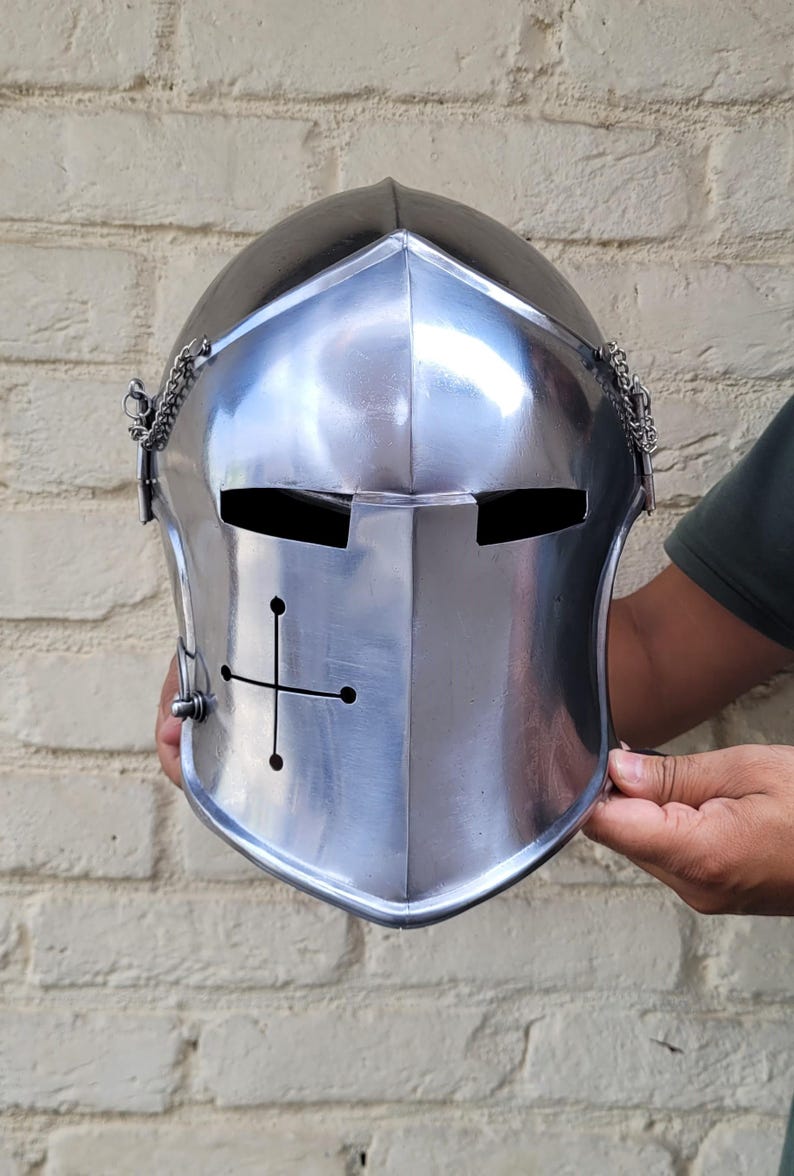 Medieval Barbuta Visor Helmet Silver 18 Gauge Steel | Cosplay, LARP ...