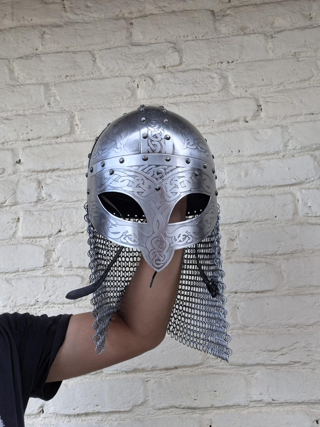 Etched Viking Gjermundbu Helmet – Medieval Chainmail Helmet for LARP ...