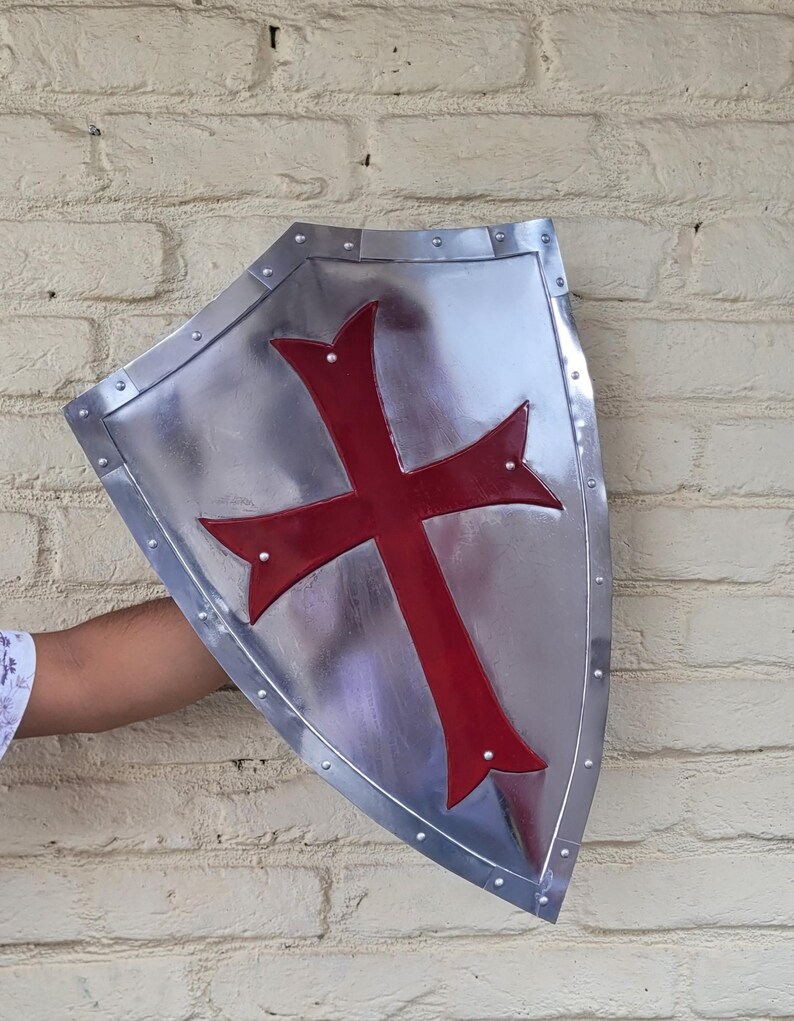 Templar Knight Shield – Red Cross Medieval Heater Shield for Cosplay ...