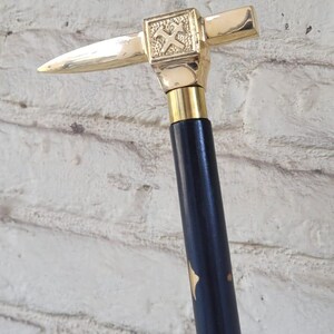 Vintage Brass Axe Hammer Handle Wooden Walking Cane | Father’s Day Gift ...