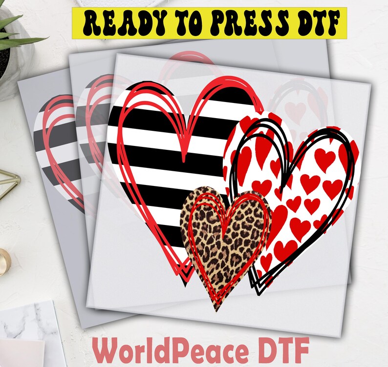 Valentine's Day Heart Trio DTF Transfer, Buffalo Plaid Leopard Hearts ...