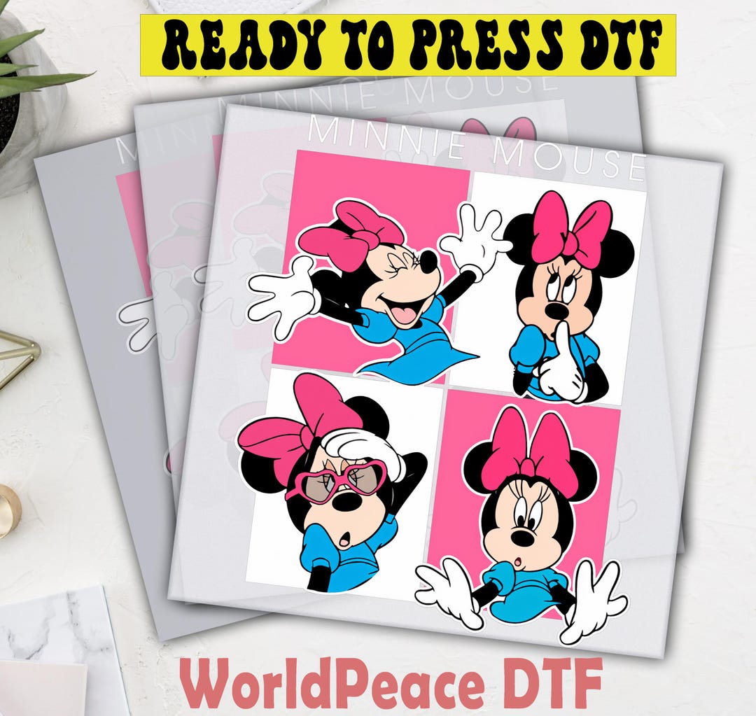 Minnie Mouse DTF Transfers, Four Mood Expressions Ready to Press, Fun ...