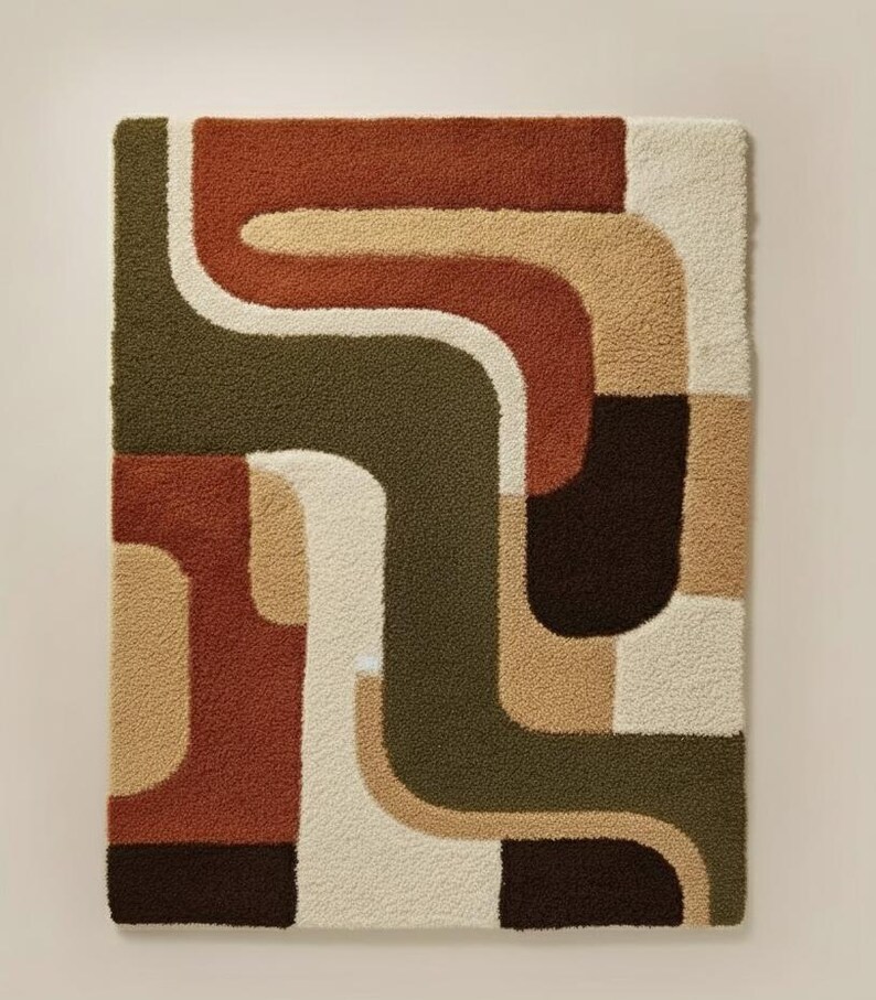 Hand Tufted Wool Rug: 70s Retro Abstract, Earthy Green - Etsy