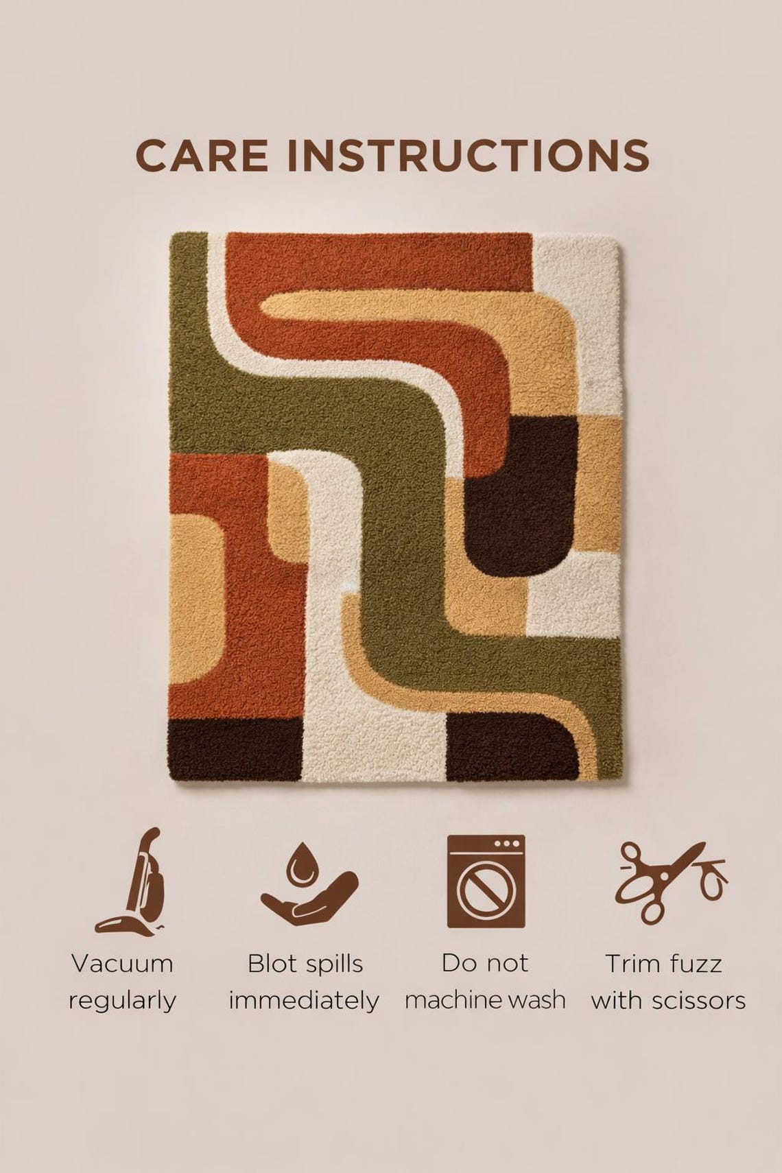 Hand Tufted Wool Rug: 70s Retro Abstract, Earthy Green - Etsy