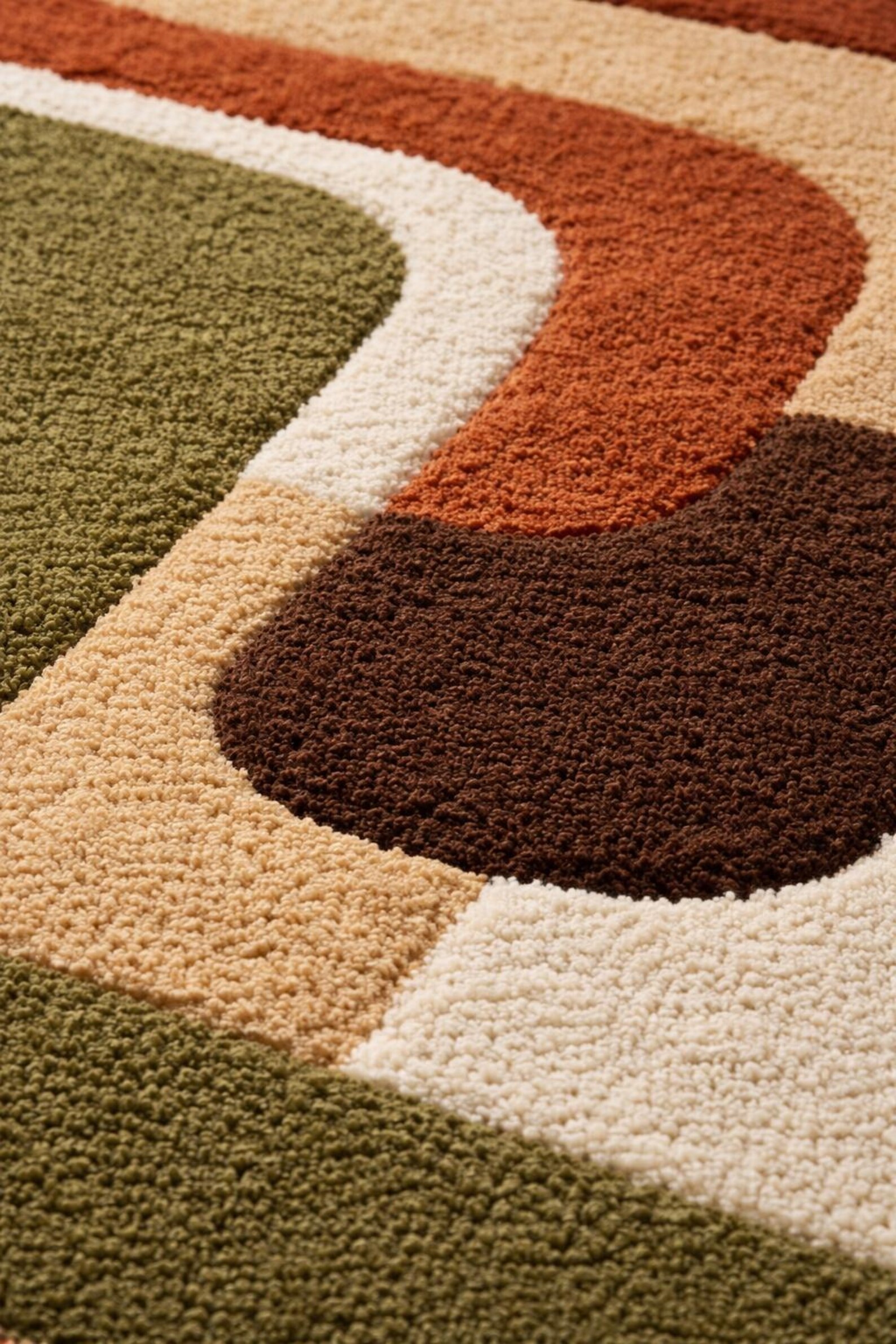 Hand Tufted Wool Rug: 70s Retro Abstract, Earthy Green - Etsy