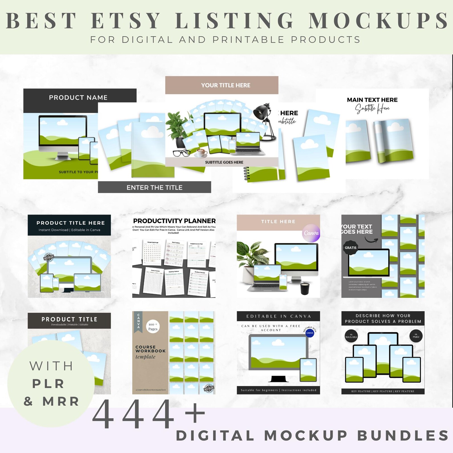 444+ PLR MRR Digital Mockup Canva Templates Bundles | Etsy Listing ...