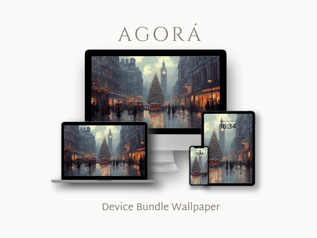Christmas DIGITAL WALLPAPER SET, Vintage London Street Wallpaper ...