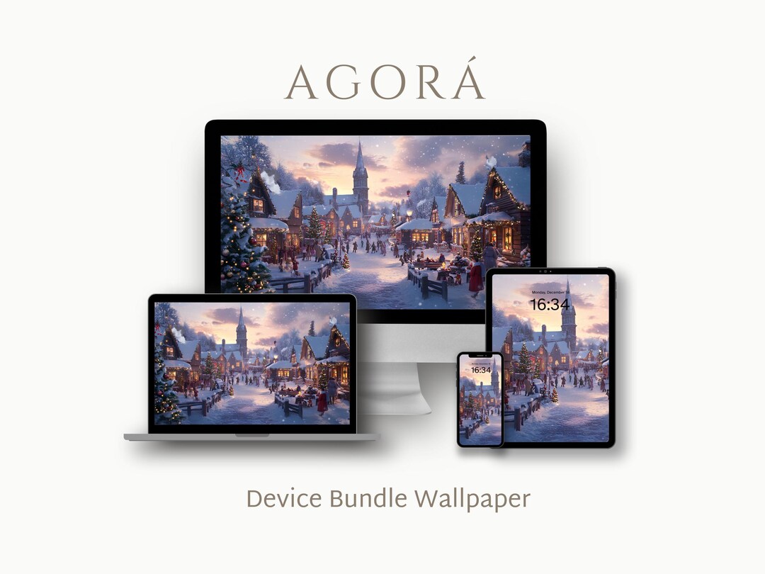 Christmas DIGITAL WALLPAPER SET, Snowy Village Celebration Wallpaper ...