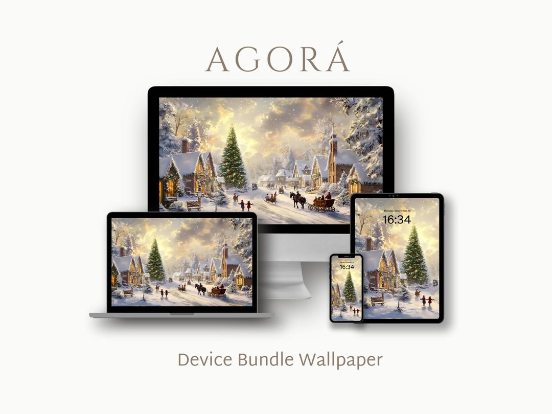 Christmas DIGITAL WALLPAPER SET, Vintage Winter Village Wallpaper ...