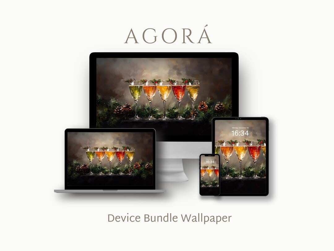 Christmas DIGITAL WALLPAPER SET, Cocktail Drinks Wallpaper, Winter ...