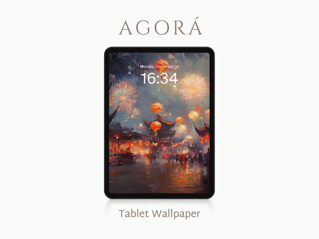 Lunar New Year TABLET WALLPAPER, Chinese Temple Fireworks Art, Winter ...