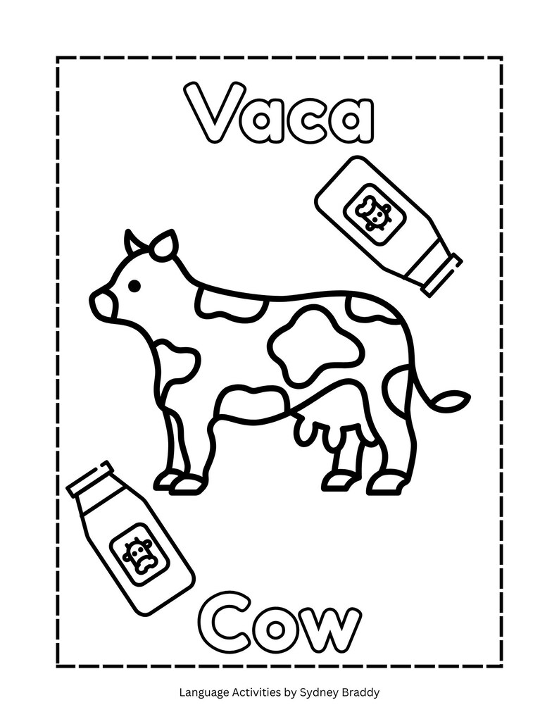 Bilingual Farm Animals Coloring Pages: Spanish Learning Activity (PDF ...