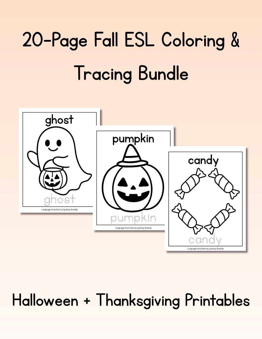 20-page Fall ESL Coloring & Tracing Bundle | Halloween + Thanksgiving ...
