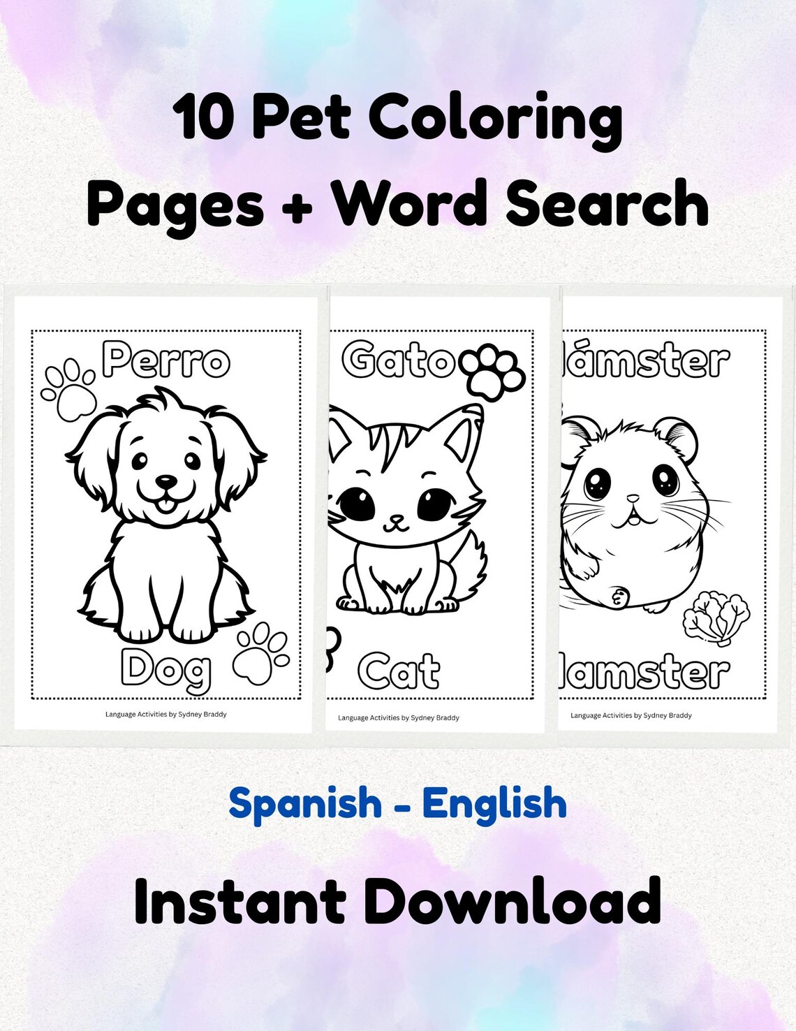 Bilingual Pets Coloring Pages + Word Search | Fun Spanish Learning ...