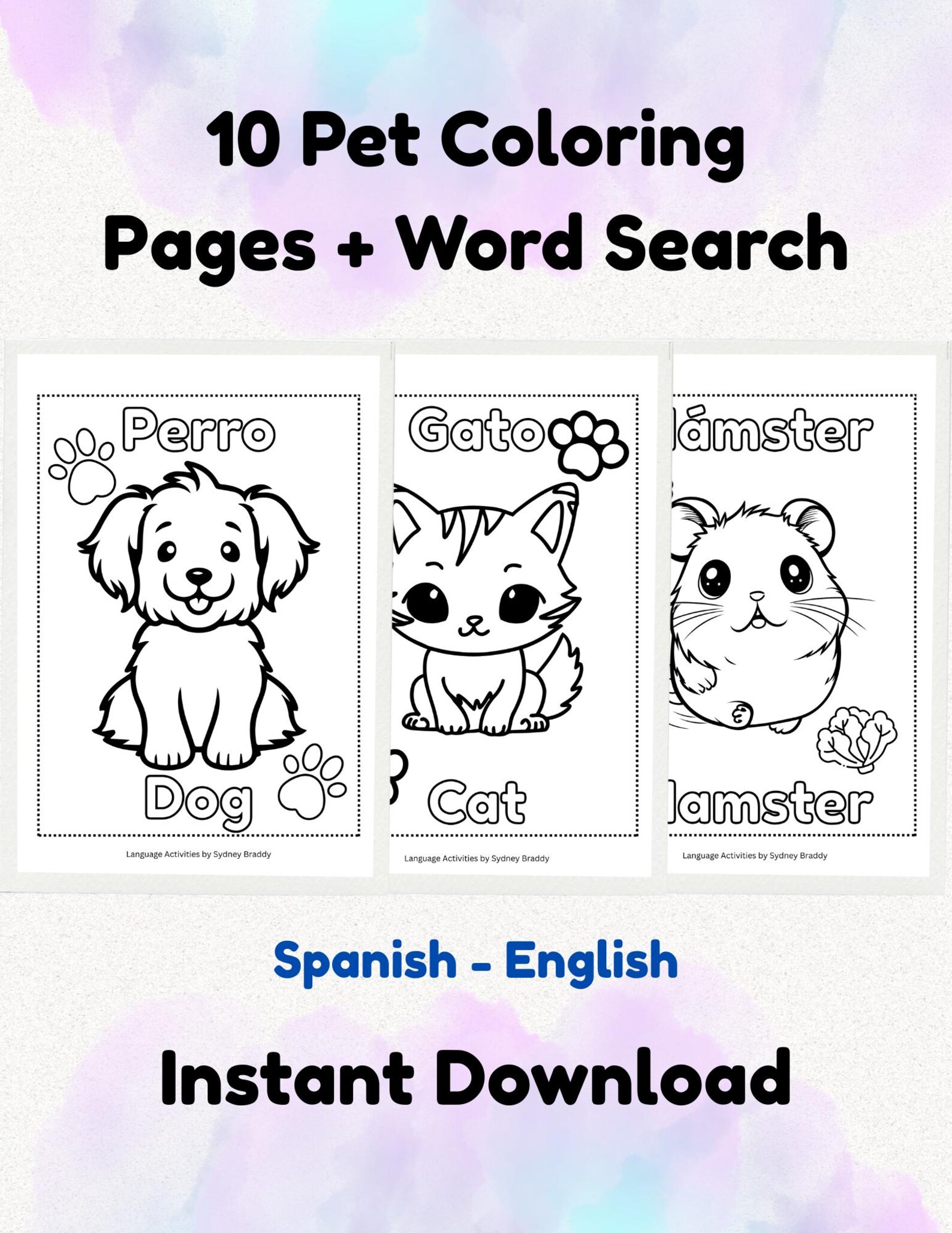 Bilingual Pets Coloring Pages + Word Search | Fun Spanish Learning ...