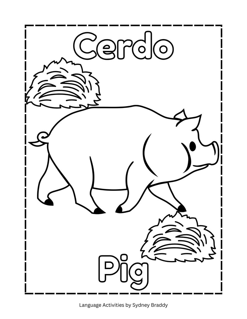 Bilingual Farm Animals Coloring Pages + Matching Activity | Fun Spanish ...