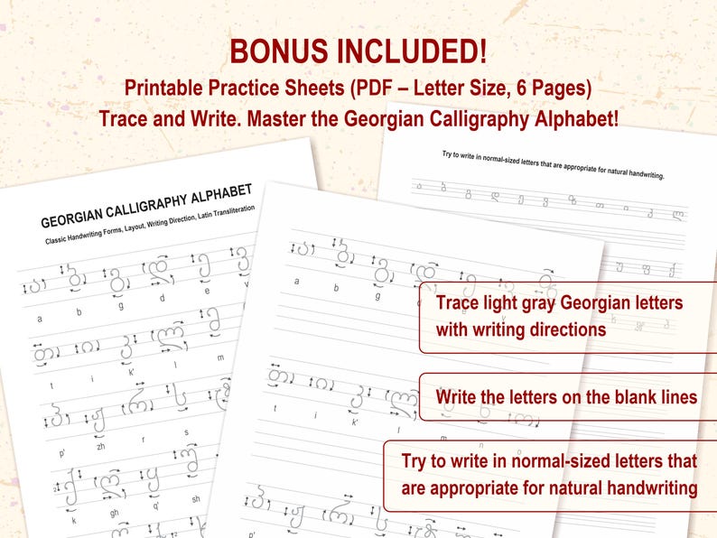 Georgian Calligraphy Alphabet Printable Poster. Handwriting Style ...