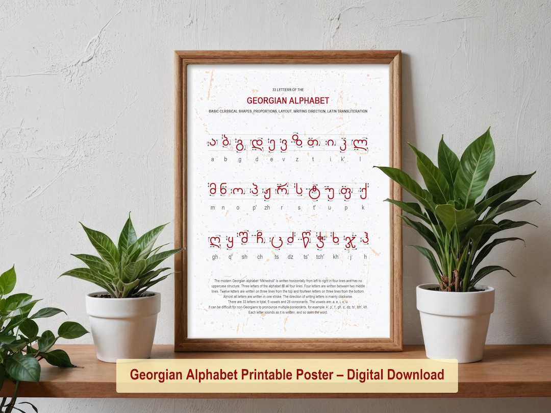 Georgian Alphabet Poster Printable. Educational Chart of 33 Letters ...