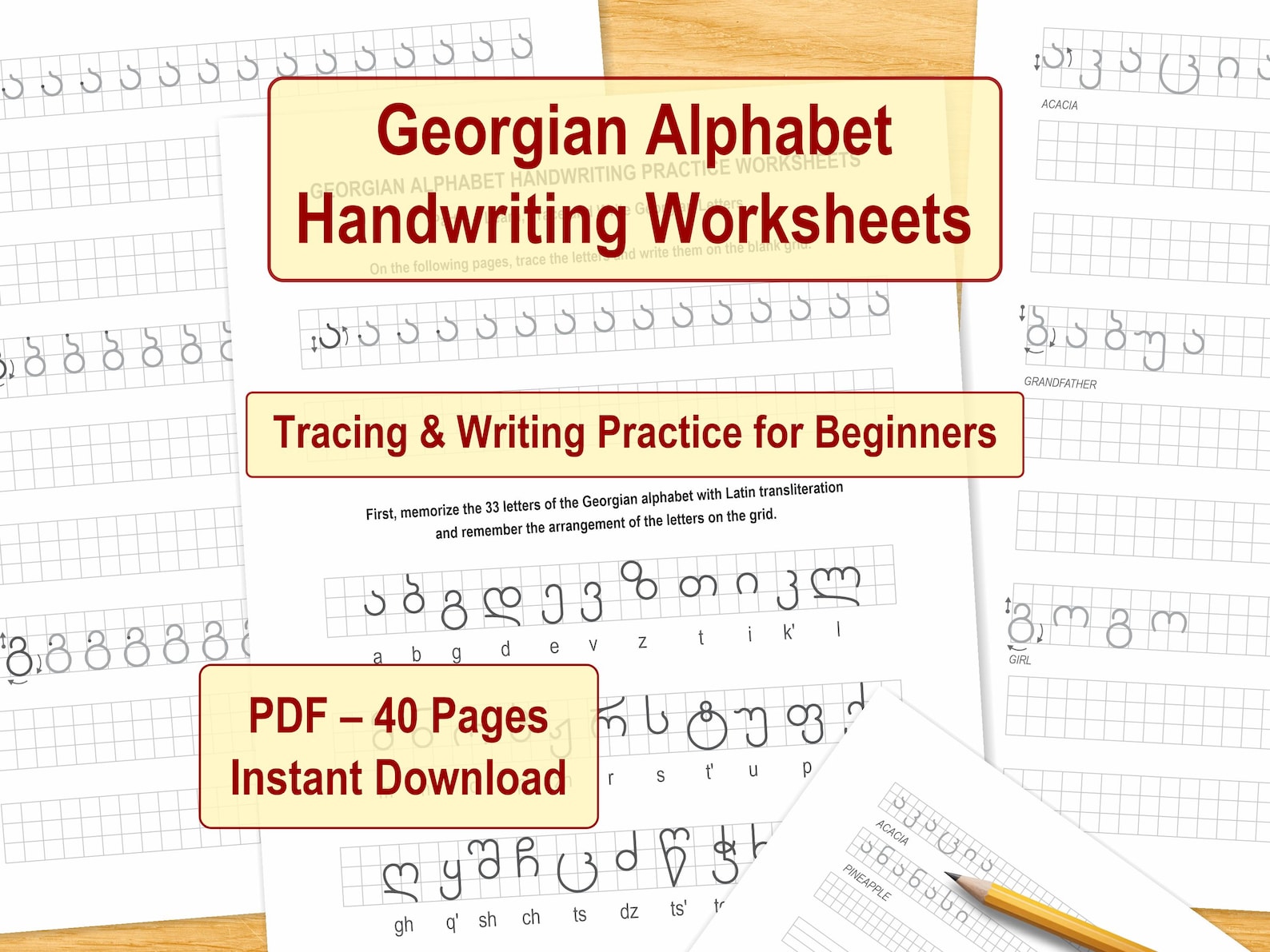 Georgian Alphabet Handwriting Worksheets: Trace and Write Letters ...