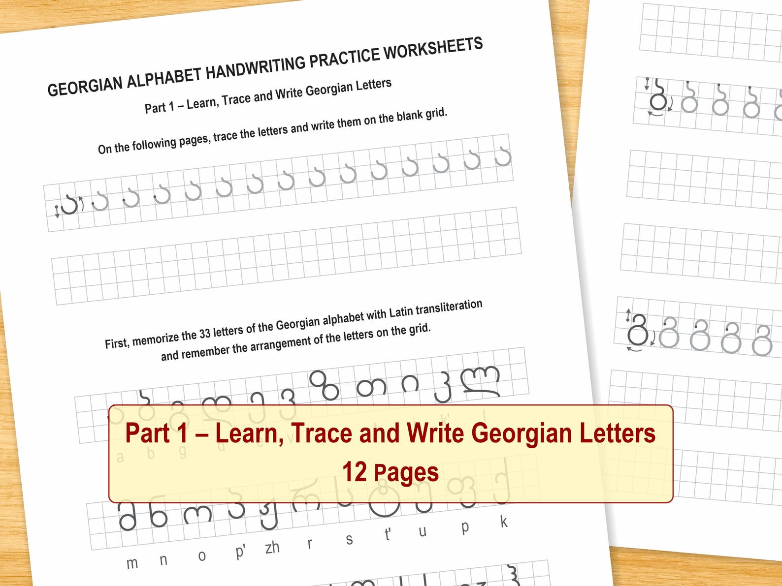 Georgian Alphabet Handwriting Worksheets: Trace and Write Letters ...