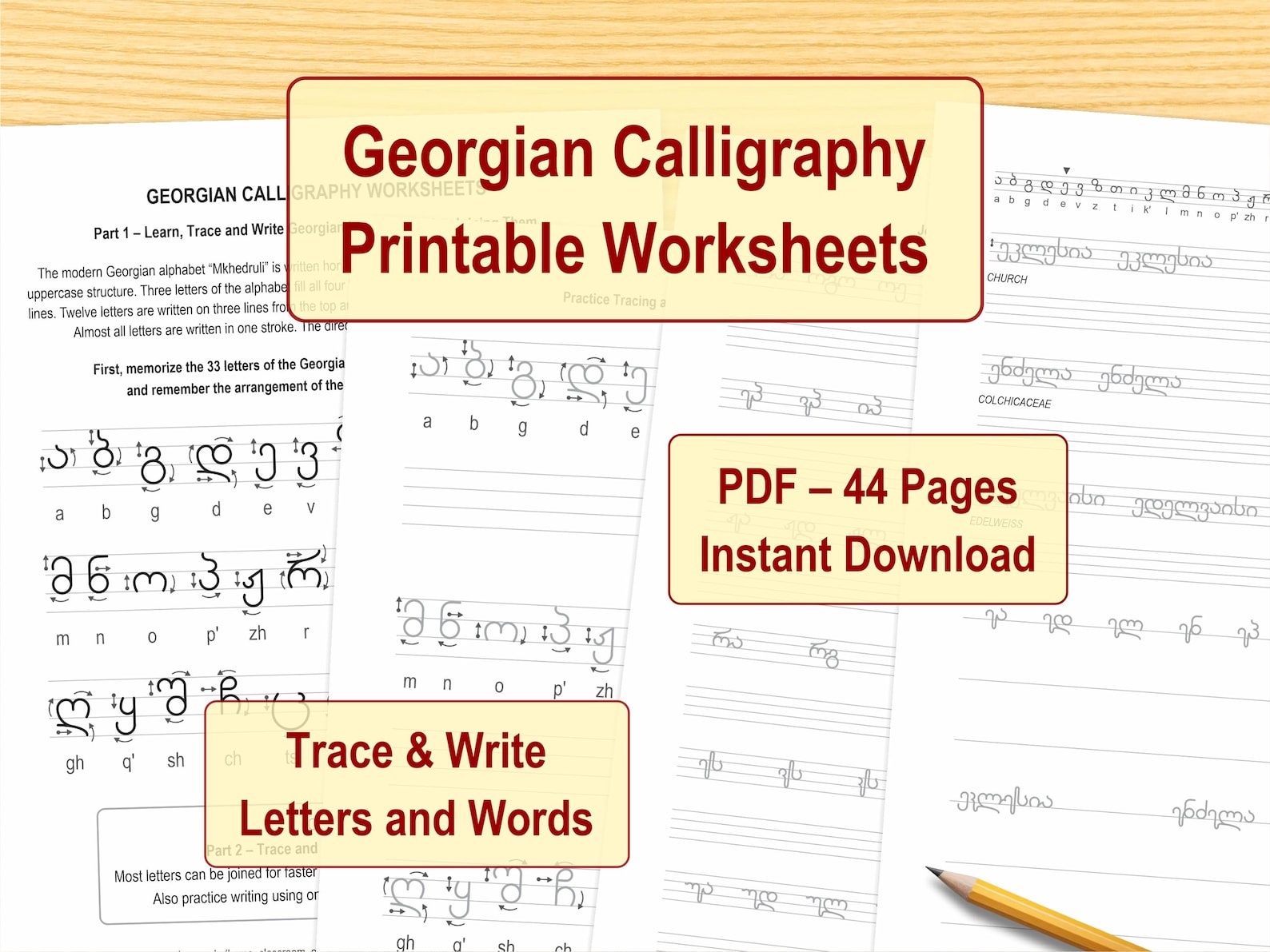 Georgian Calligraphy Cursive Practice Worksheets: Learn to Write ...