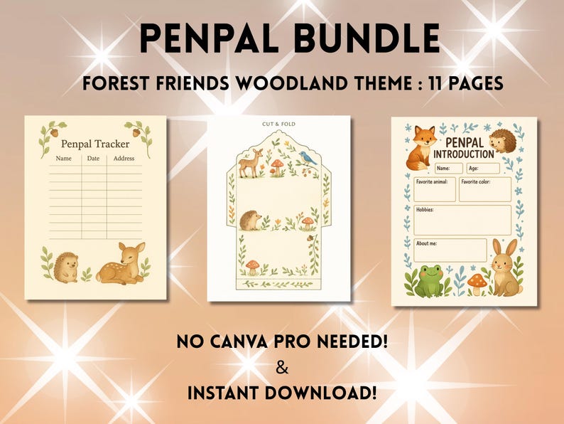 Forest Friends Pen Pal Bundle – Cute Printable Stationery Set PDF ...