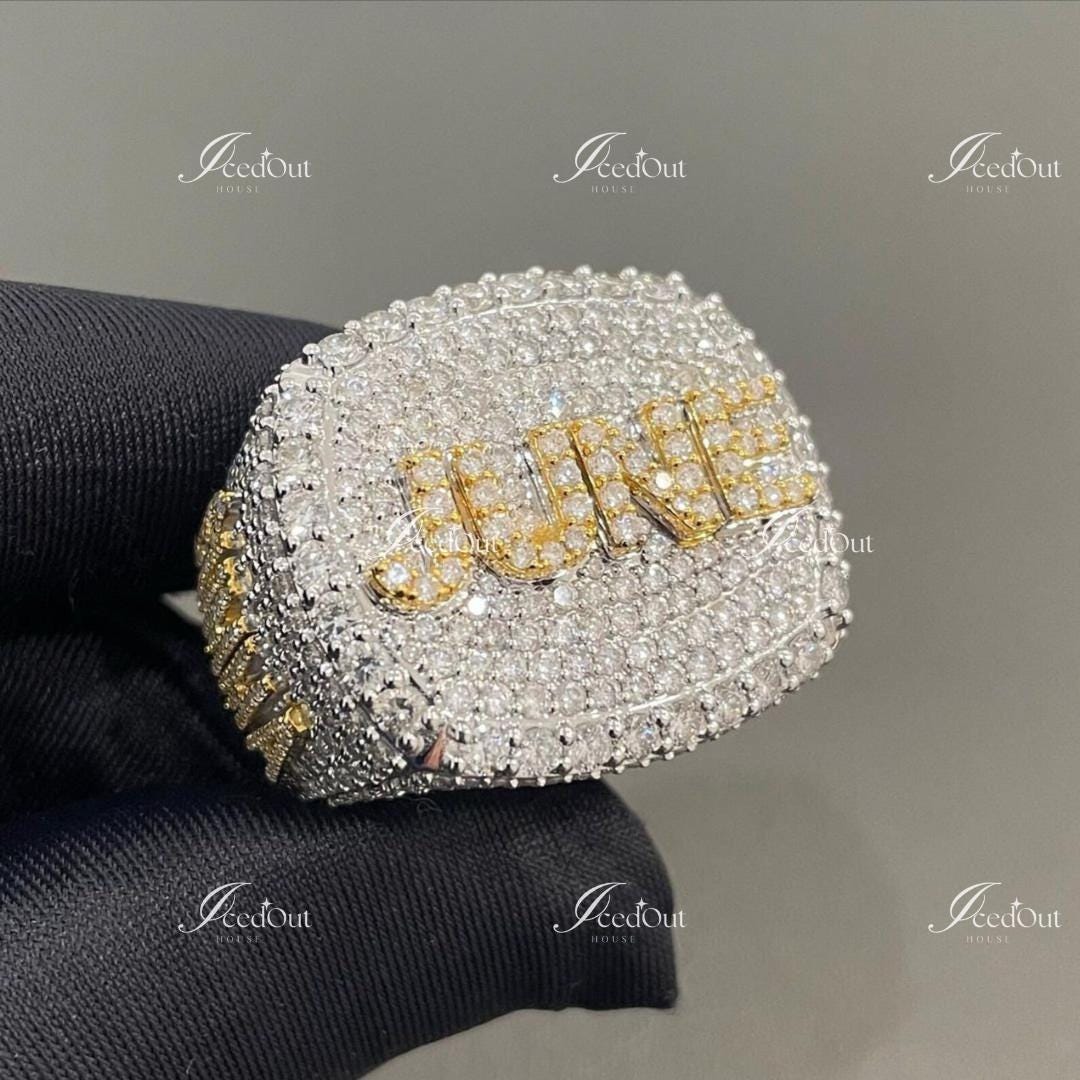 Men's Iced Out Custom Letter Ring, Real VVS Moissanite Champion Ring ...