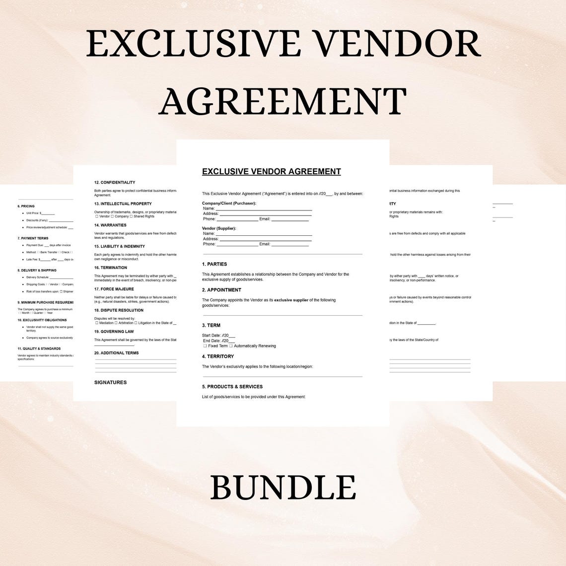 Exclusive Vendor Agreement Template | Editable Contract DOC PDF ...