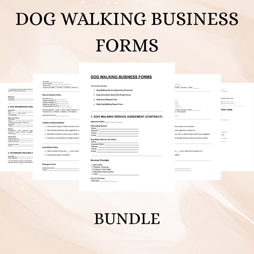 Dog Walking Business Forms Bundle | Editable Templates DOC PDF | Pet ...