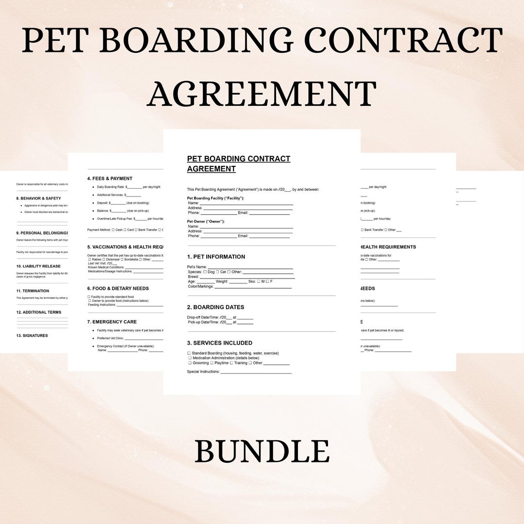 Pet Boarding Contract Agreement | Editable DOC PDF Template | Pet Care ...
