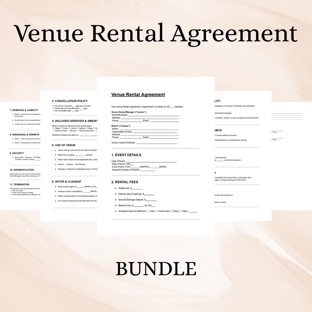 Venue Rental Agreement | Event Space Lease Contract Template | Editable ...