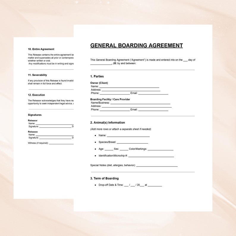 General Boarding Agreement Template | Editable Contract DOC & PDF ...