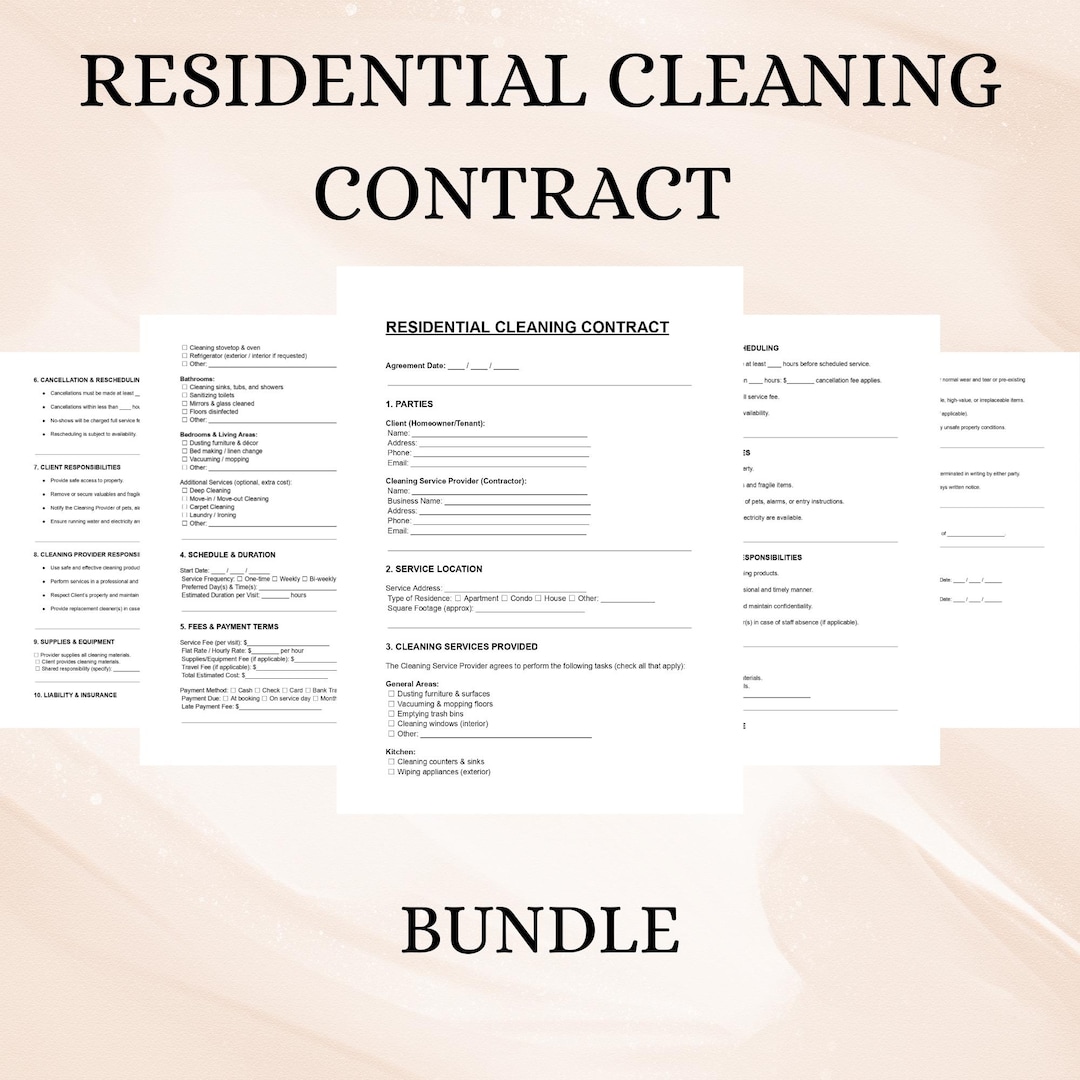 Residential Cleaning Contract | House Cleaning Service Agreement ...