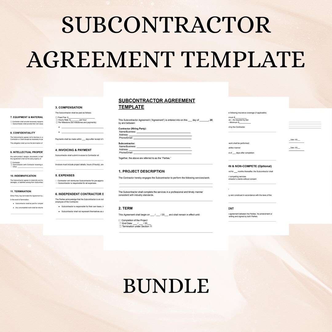 Subcontractor Agreement Template | Editable Contractor Contract Form ...