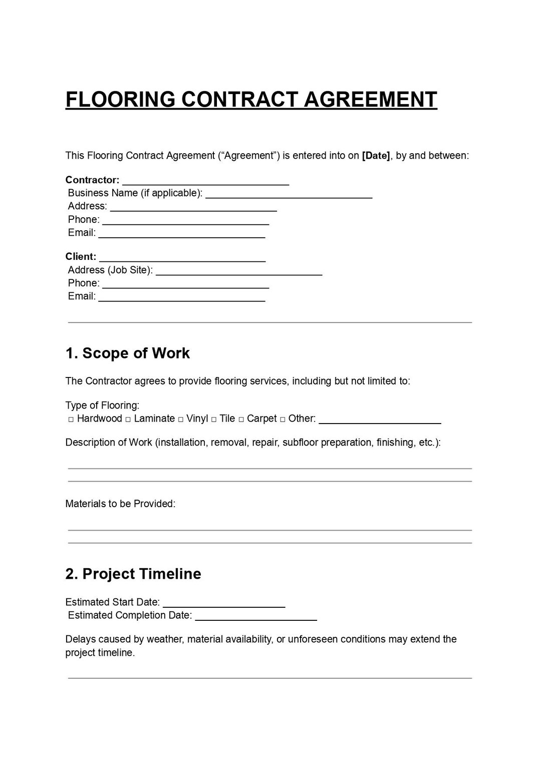 Flooring Contract Agreement Template | Editable DOC & PDF - Etsy