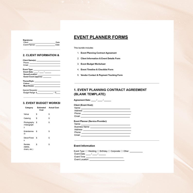 Event Planner Forms Bundle | Editable Templates DOC PDF | Client ...