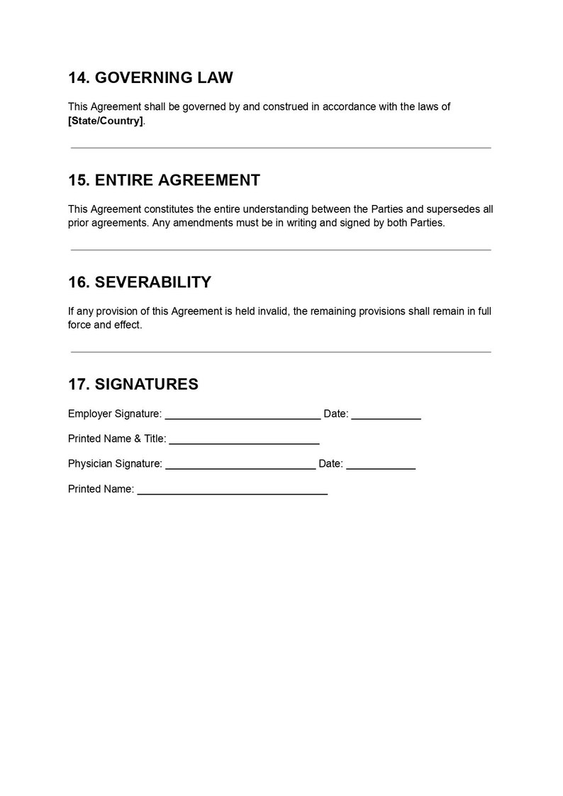 Physician Employment Agreement Template | Editable Medical Contract DOC ...