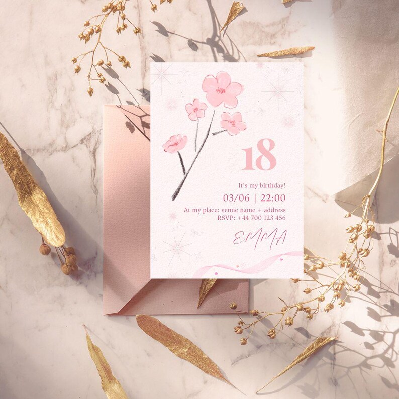 Elegant Birthday Invitation Template, Editable in Canva, Modern Gold ...