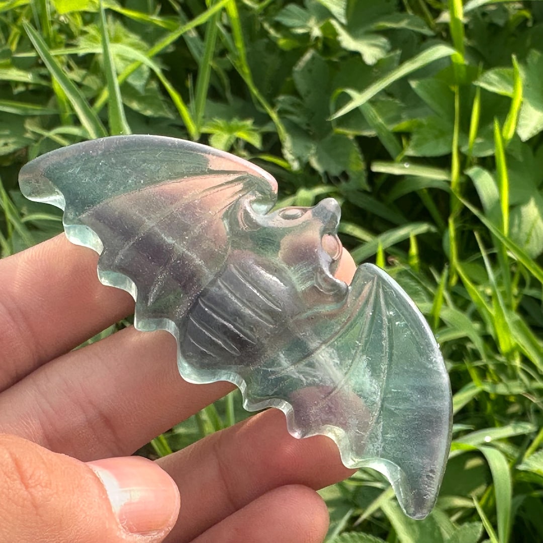 Fluorite Quartz Bat Skull: Hand Carved Crystal Figurine, 3.2" - Etsy