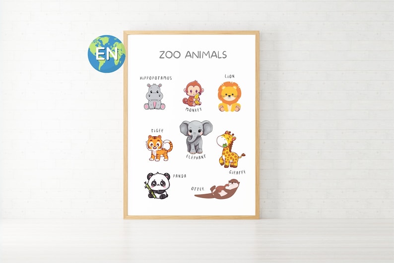 Printable Zoo Animals Poster for Kids in English – Montessori ...